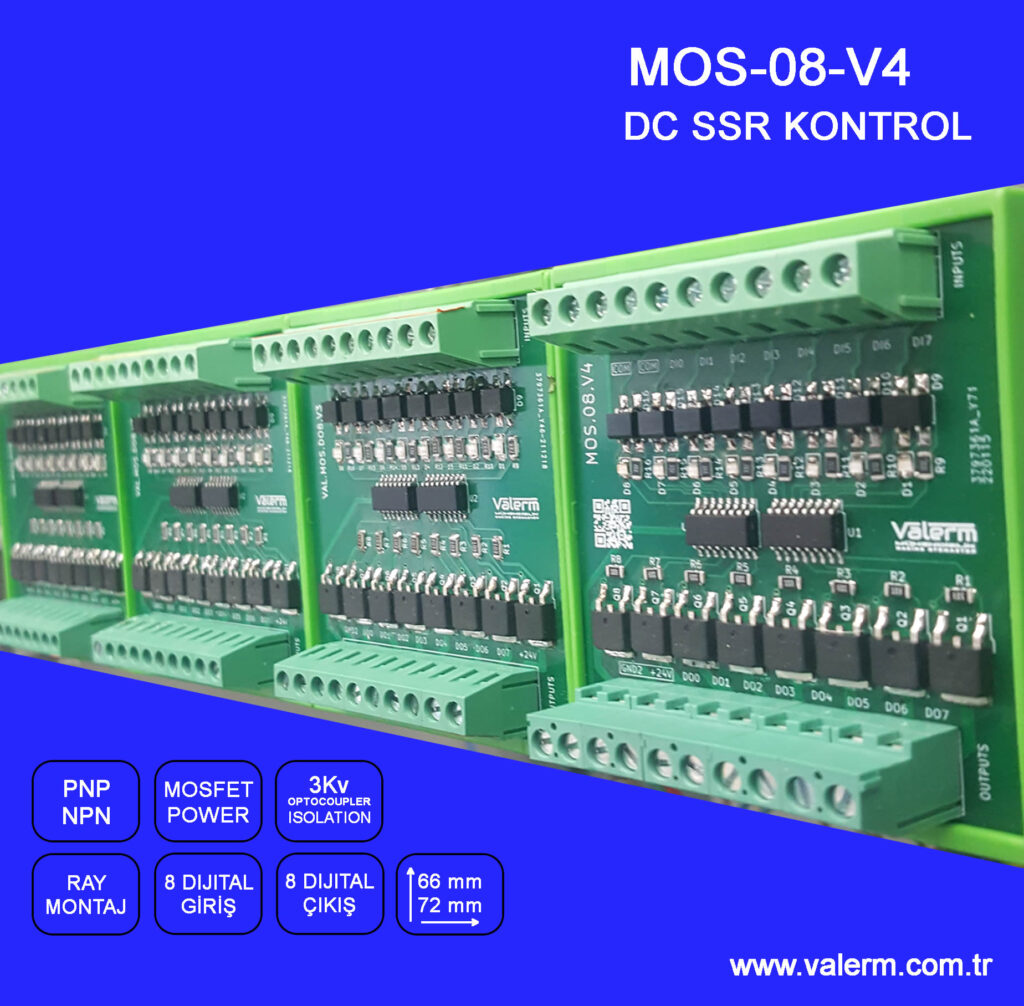 MOS-08-V4 DC SSR (PNP-NPN Giriş) Transistör-Mosfet Kartı | OtomasyonONLINE